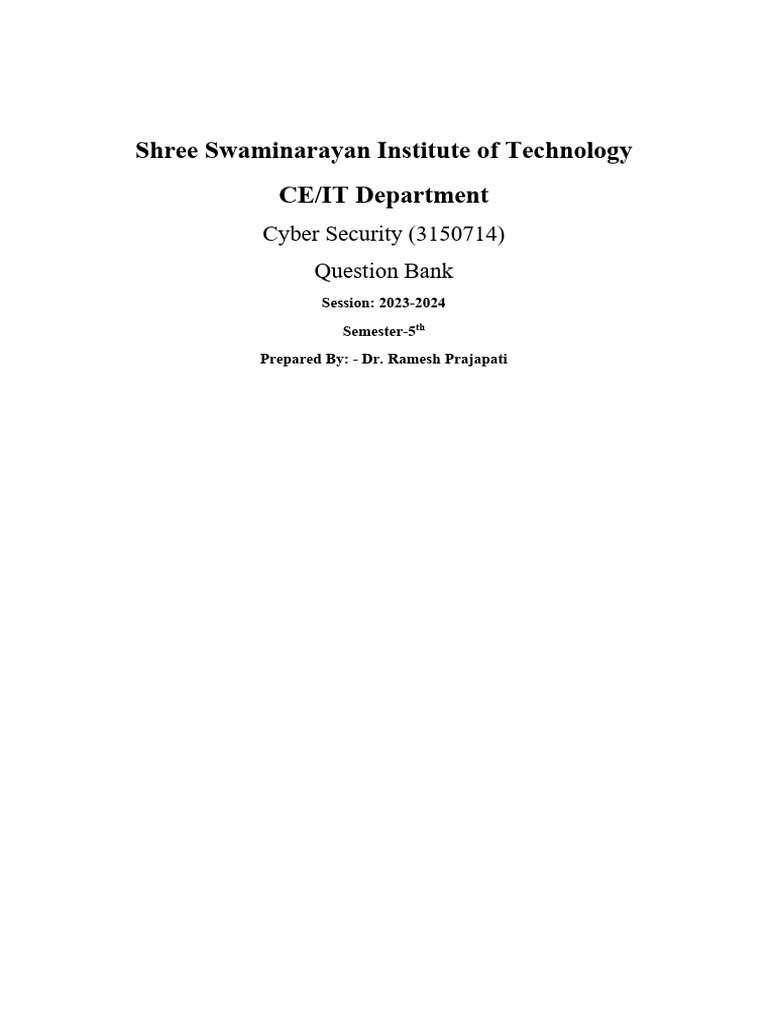 Cyber Security Question Bank 2023-24 | PDF