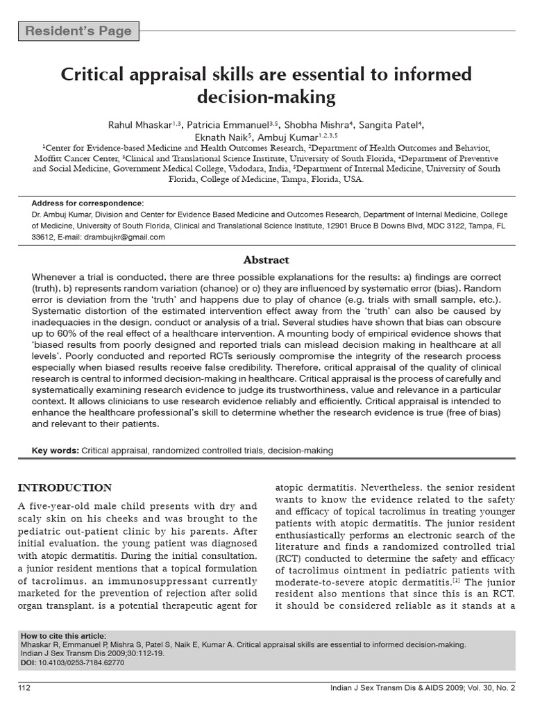 Critical Appraisal Skills Are | PDF