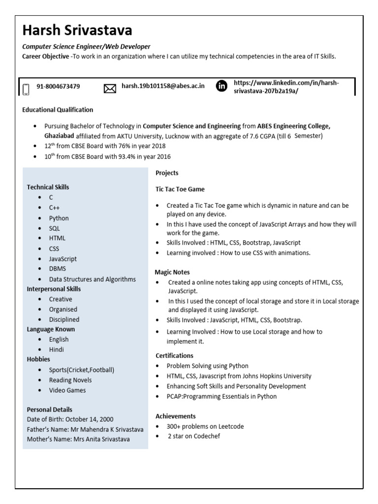 Harsh Srivastava Resume Updated | PDF