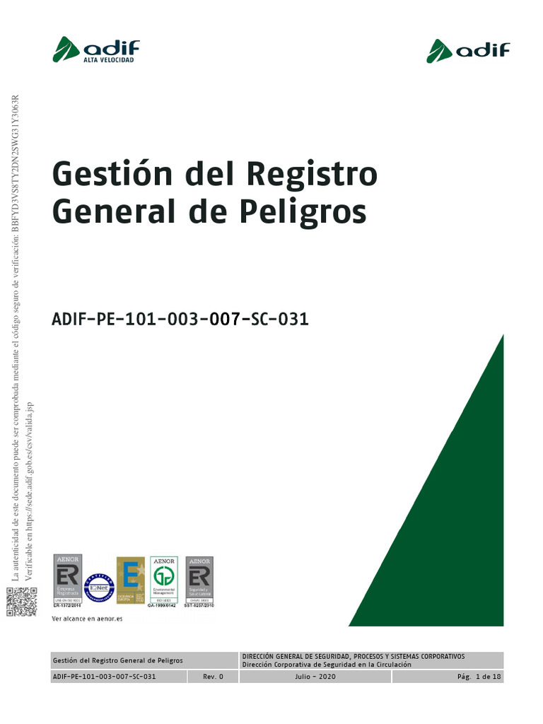 ADIF-PE-101-003-007-SC-031 Gestión Del Registro General de Peligros | PDF | Valores