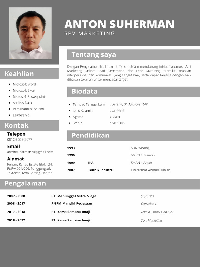 CV Anton Suherman | PDF