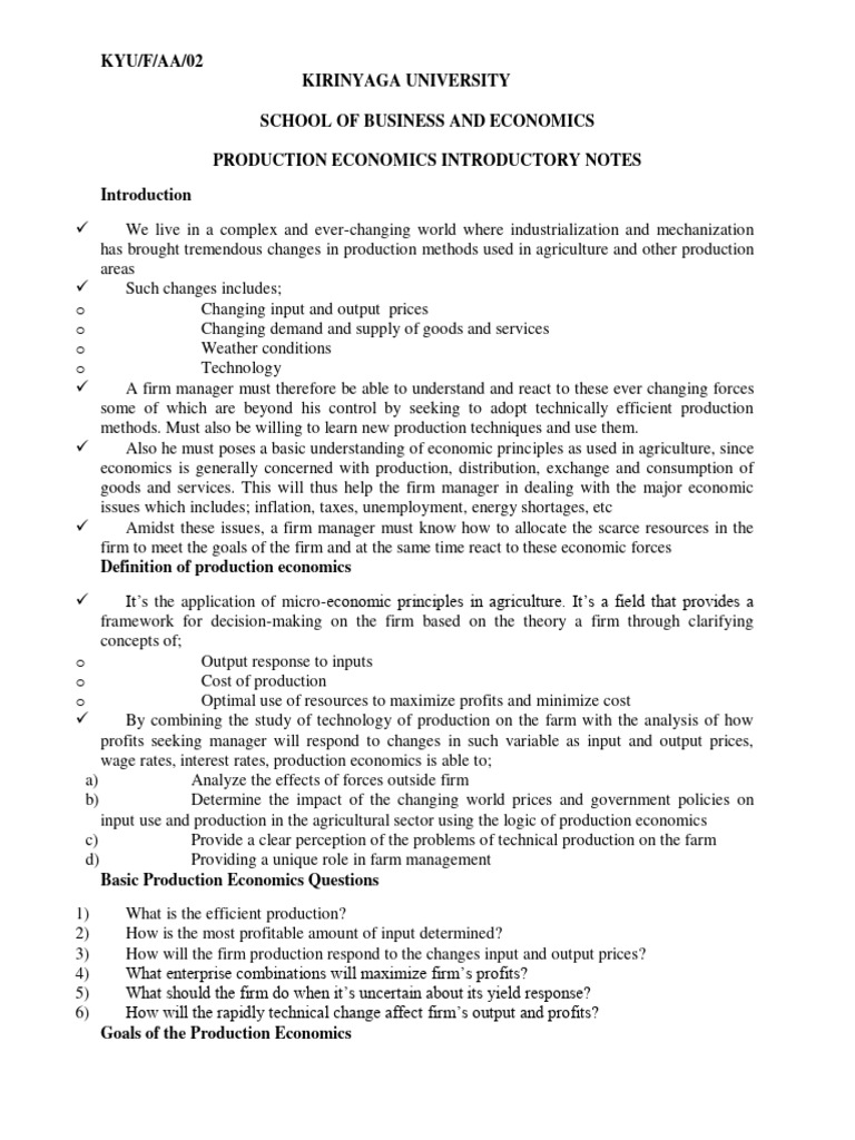 Kyu Sbe Production Economics Lecture Notes April 2021 | PDF | Economics ...