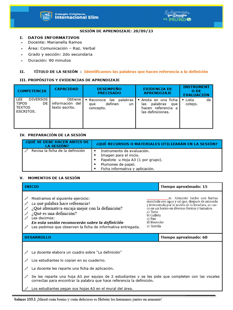 SESION RAZ VERBAL - LA DEFINICIÓN - 2do Sec - Miercoles 20 DE SEPTIEMBRE | PDF | Crecimiento ...
