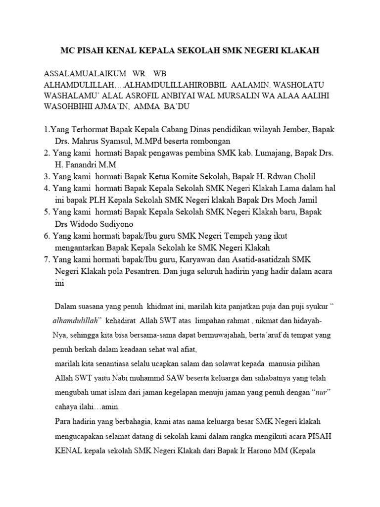MC Pisah Kenal Kepala Sekolah | PDF | Agama & Spiritualitas