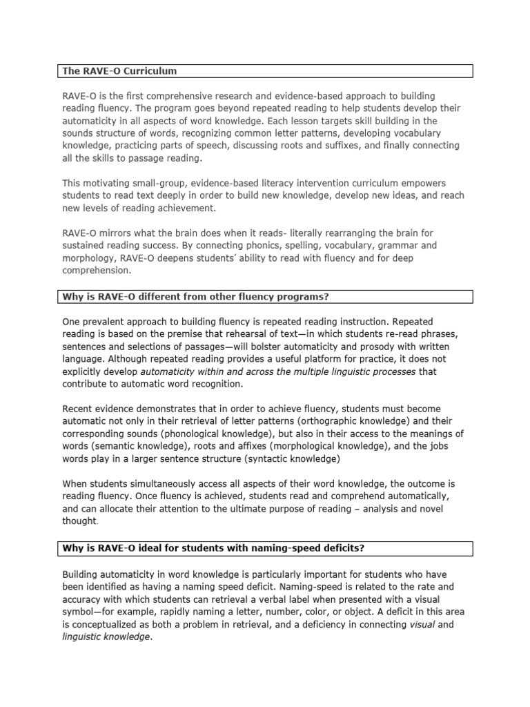 RAVE O Information | PDF