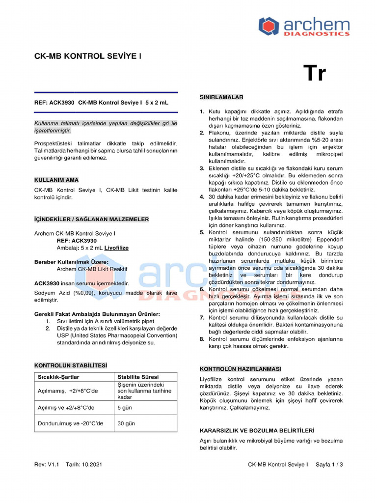 CK MB CONTROL LEVEL I - General - Ifu - TR | PDF