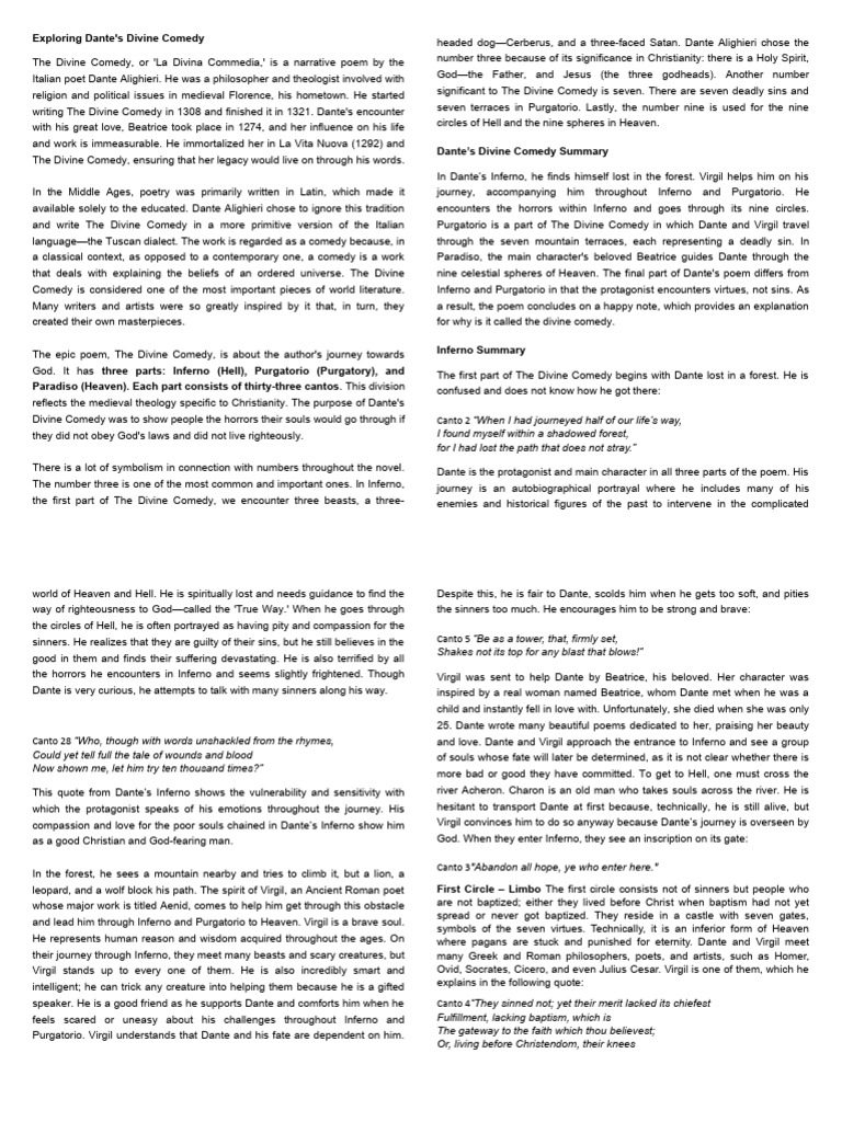 Summary of Dante's Divine Comedy | PDF