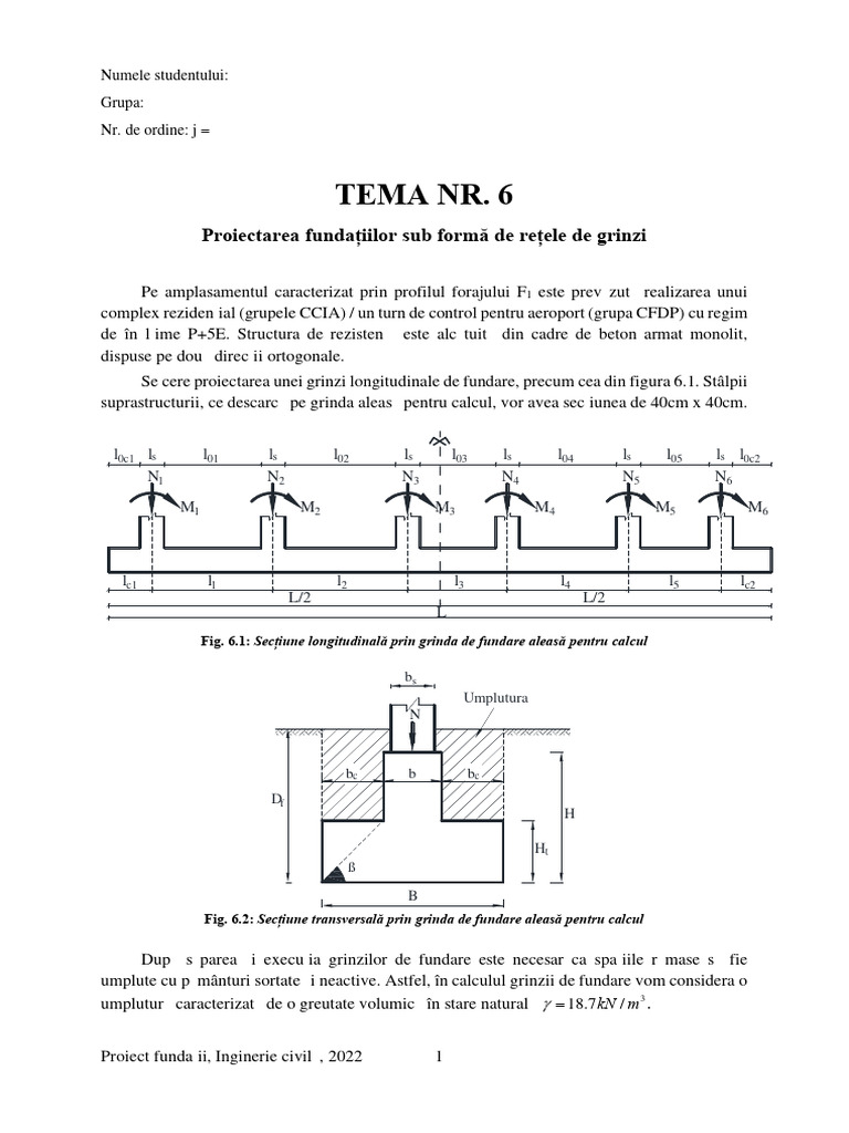 Tema Nr. 6 - Proiectarea Fundaå Iilor Sub Formä - de Reå Ele de Grinzi | PDF