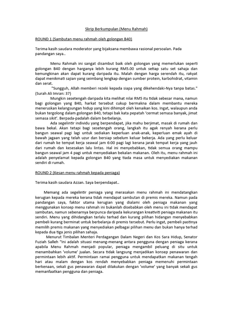 Skrip Berkumpulan Menu Rahmah | PDF