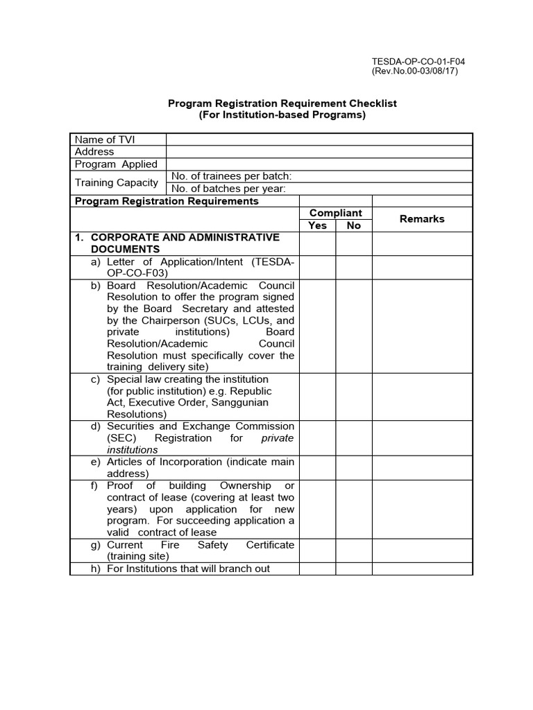 Program Registration Checklist | PDF