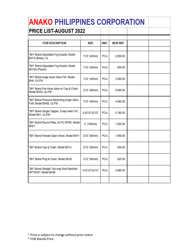 NEW PRICELIST 2022-Banchang New Pricelist | PDF | Technology & Engineering