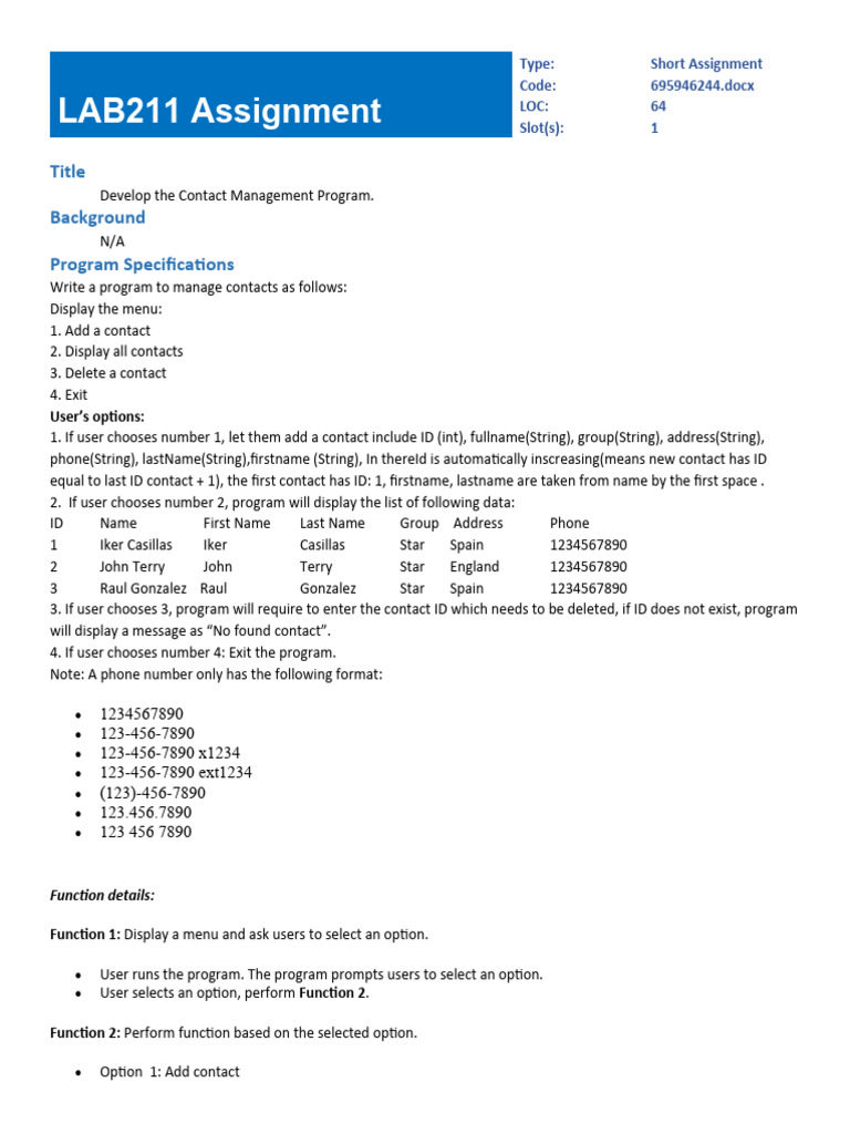 LAB211 Assignment: Title Background Program Specifications | PDF