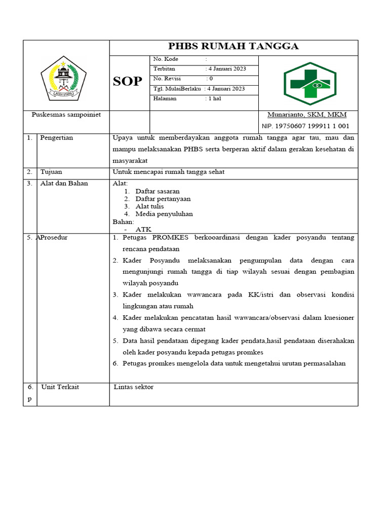 SOP PHBS dan Penyuluhan Kesehatan | PDF