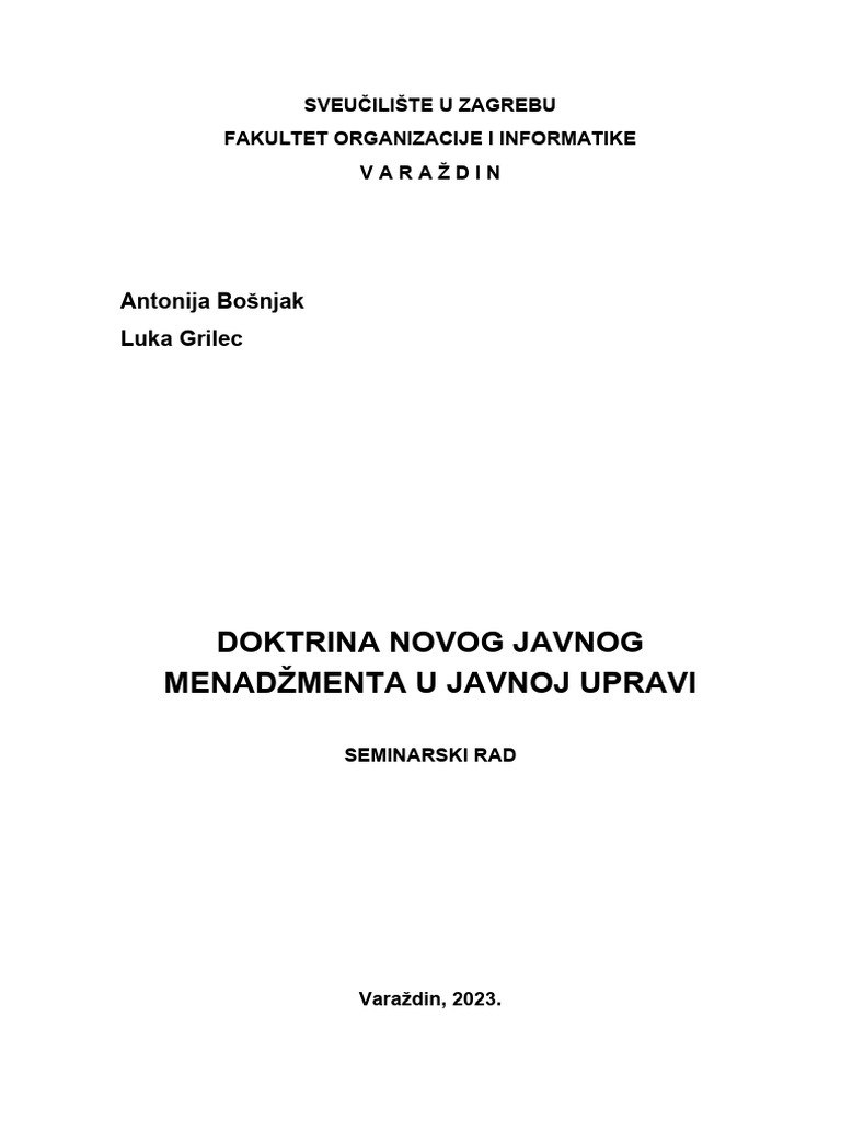 G11 2 Tema Bošnjak Grilec Doktrina Novog Javnog Menadžmenta U Javnoj Upravi Sadrzaj 1 | PDF