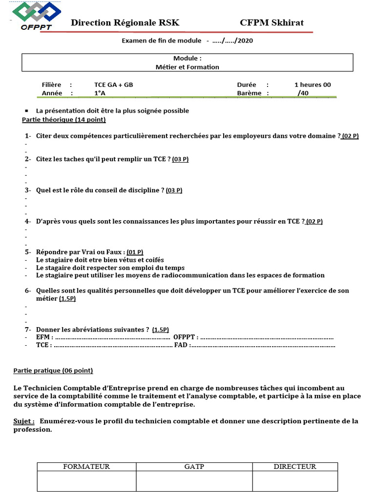 EFM Métier et formation TCE | PDF