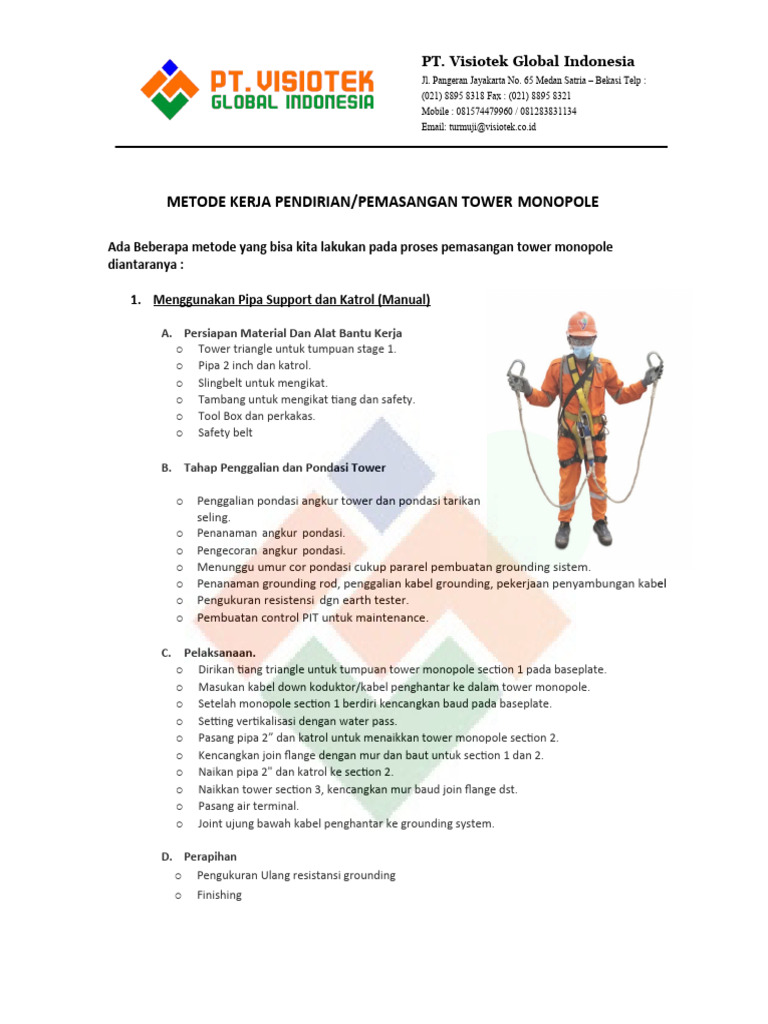 SOP Pendirian Tower Monopole 20 MTR Per Segmen | PDF