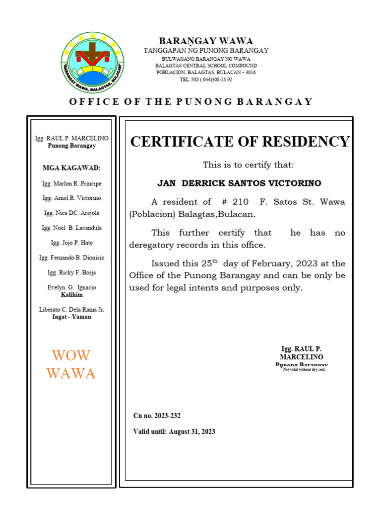 Certificate of Residency | PDF