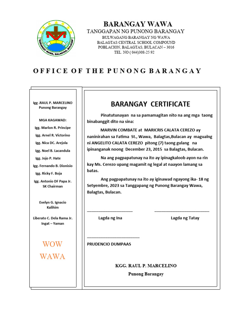 BARANGAY Cert of No Birth Cret.2021 | PDF