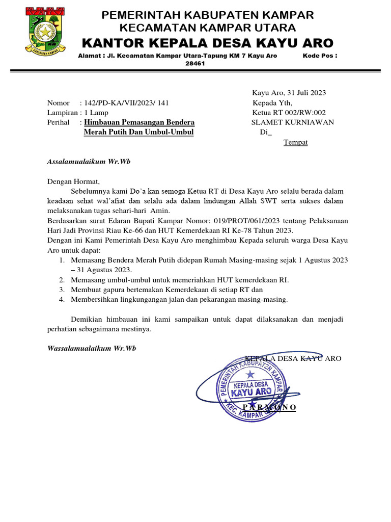 6.surat Himbauan Pemasangan Bendera Merah Putih Dan Umbul-Umbul | PDF