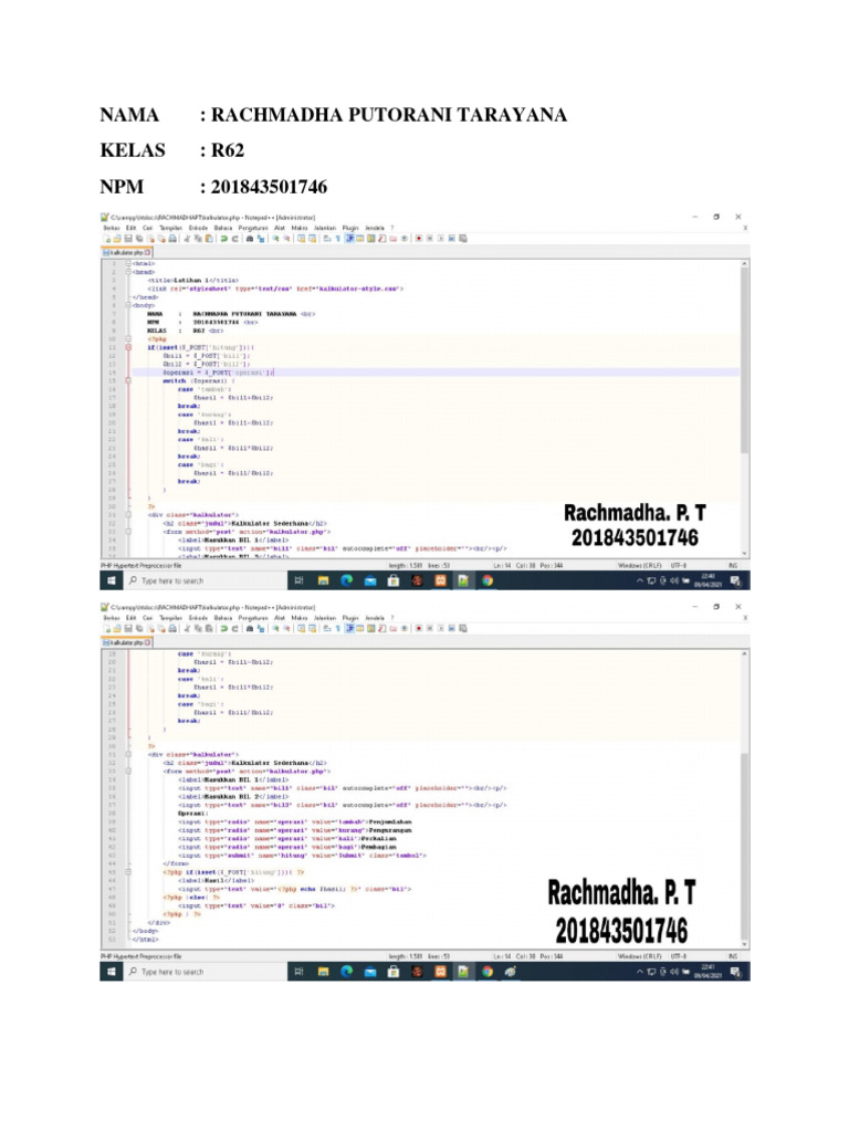 Tugas Web Lanjut Rachmadha Putorani Tarayana R62 | PDF