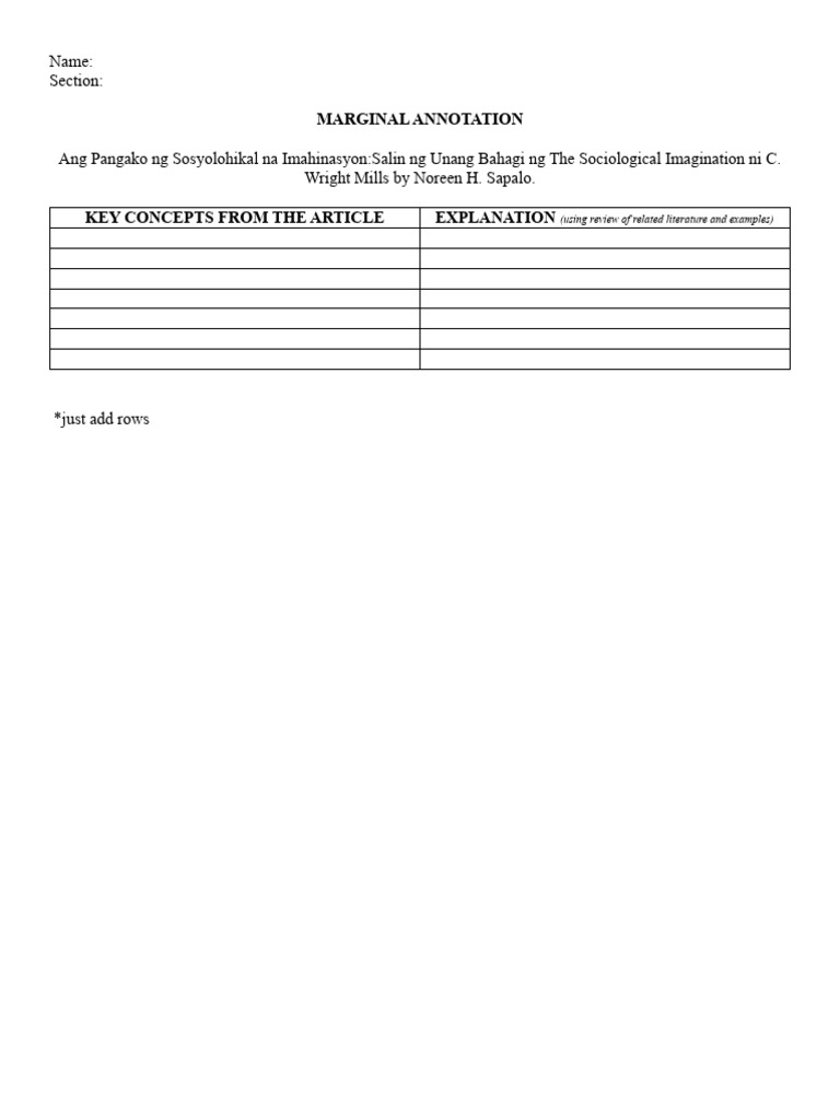 Activity Sheet - Marginal Annotation | PDF