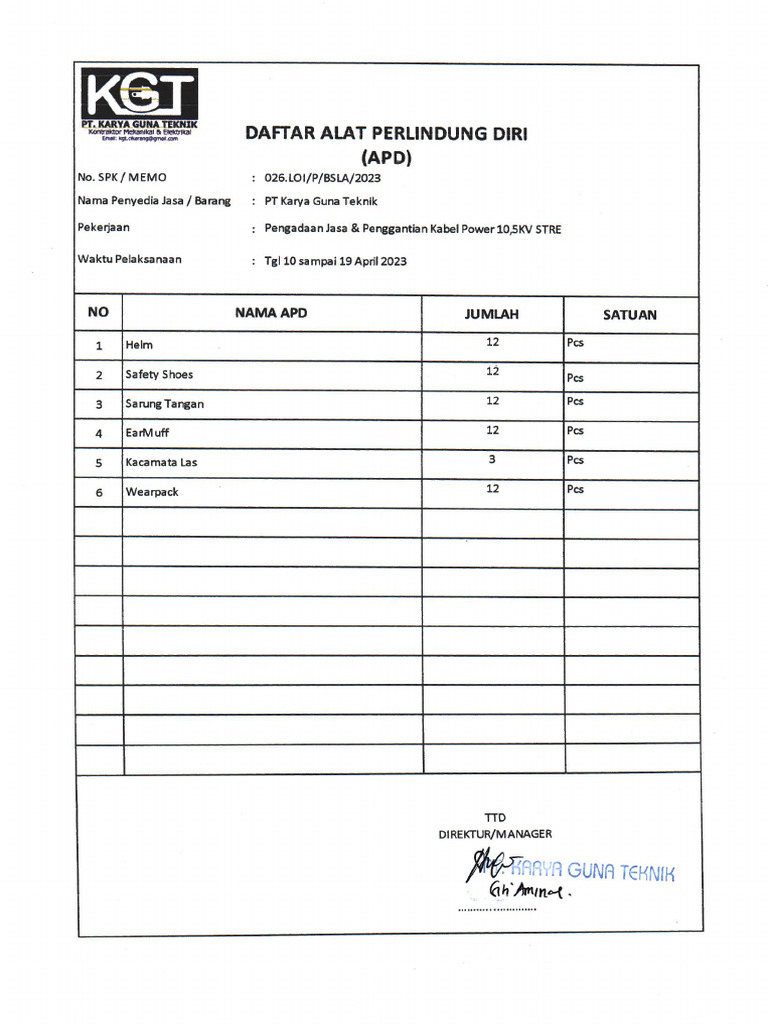 Evidence - Criteria - No17 - 2023050409014 - Daftar APD | PDF