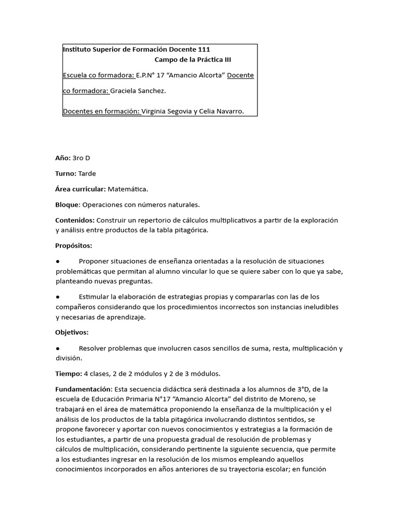 Planificación Matemáticas Pdf