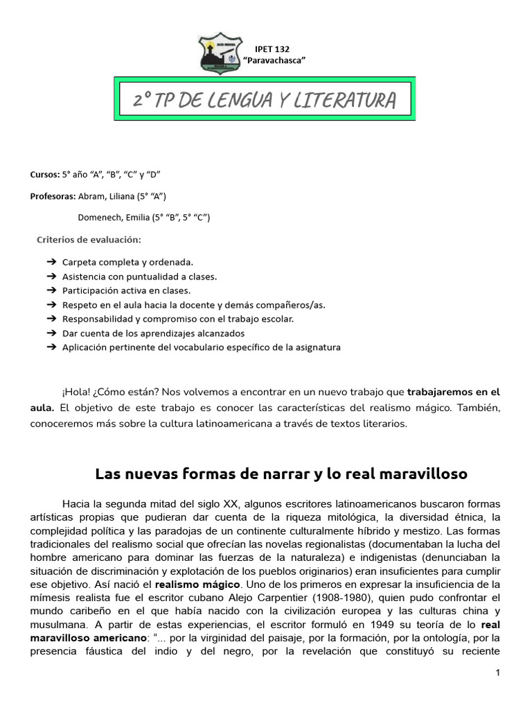 5° Año A, B y C - Lengua y Literatura - 3° TP JUNIO | PDF