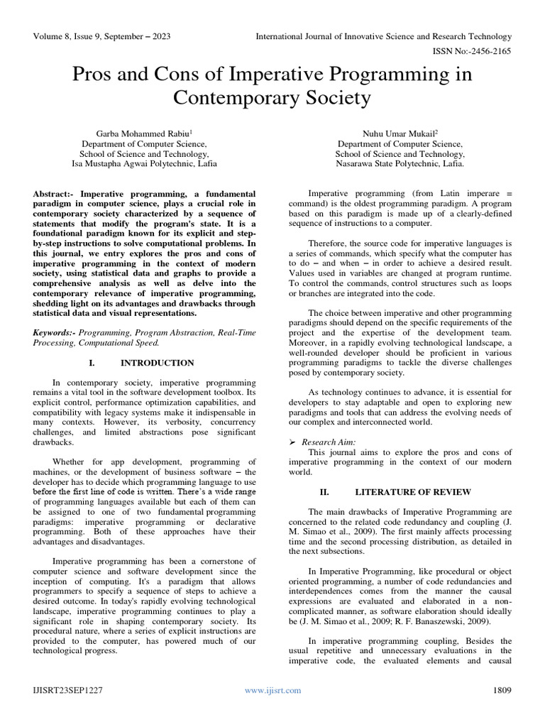 Pros and Cons of Imperative Programming in Contemporary Society | PDF Pros and Cons of Imperative Programming in Contemporary Society | PDF