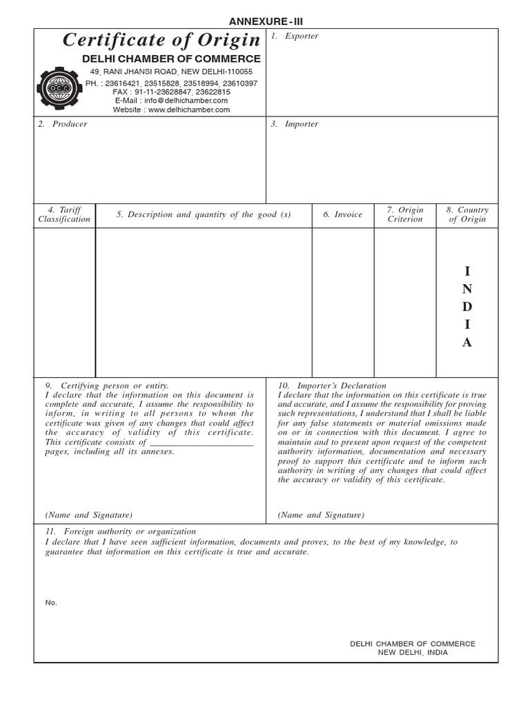 India Certificate of Origin Template | PDF