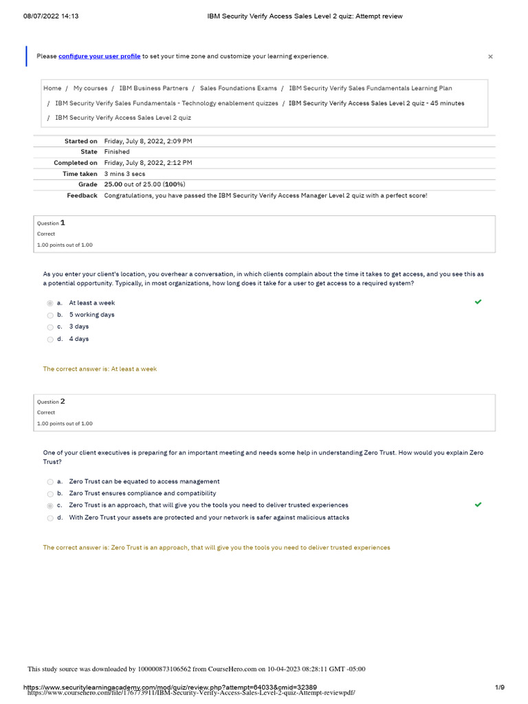 IBM Security Verify Access Sales Level 2 Quiz Attempt Review PDF | PDF