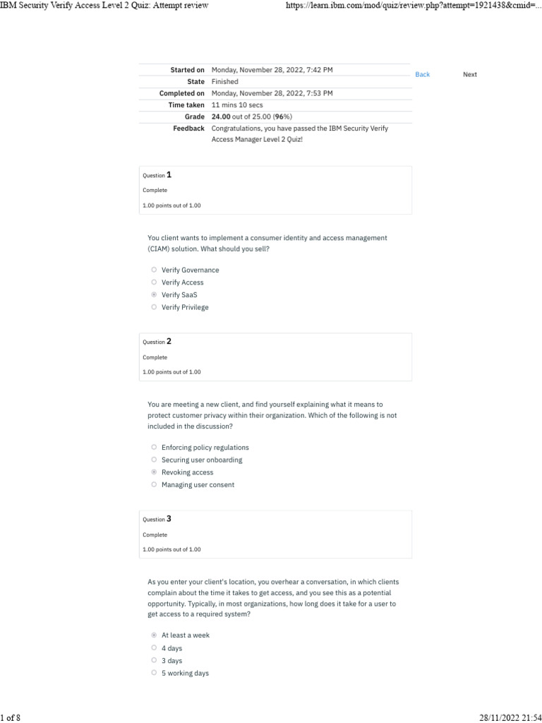 IBM Security Verify Access Level 2 Quiz Attempt Review PDF | PDF