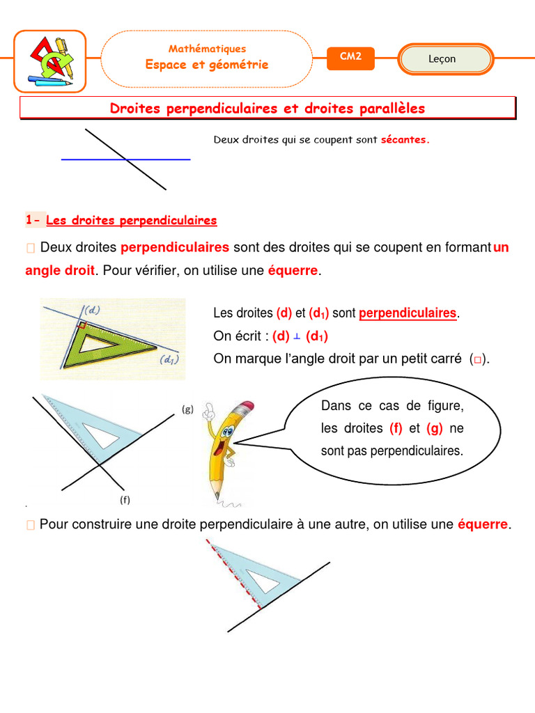 8 - Droites Paralleles Et Droites Perpendiculaires Lecon | PDF