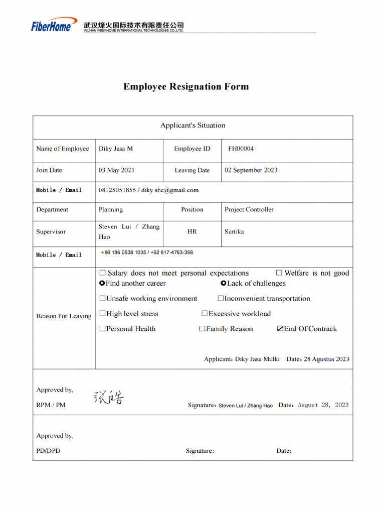 Employee Resignation Form - Diky Jasa | PDF
