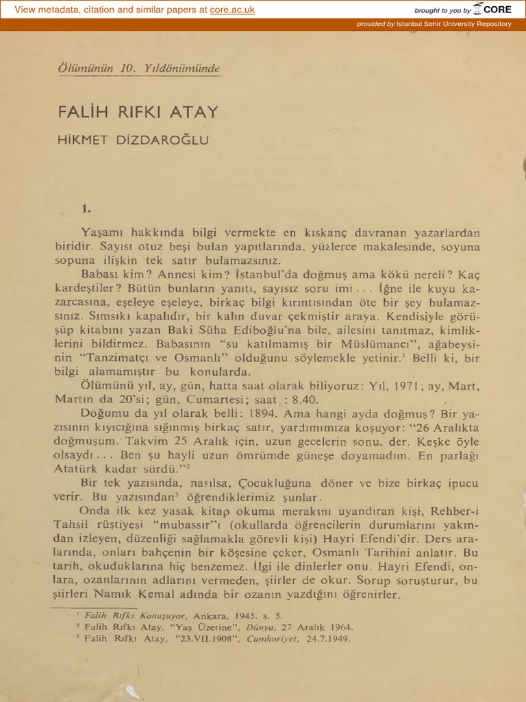 Falih Rıfkı Atay - Ölümünün 10. Yıldönümünde, HİKMET DİZDAROĞLU | PDF