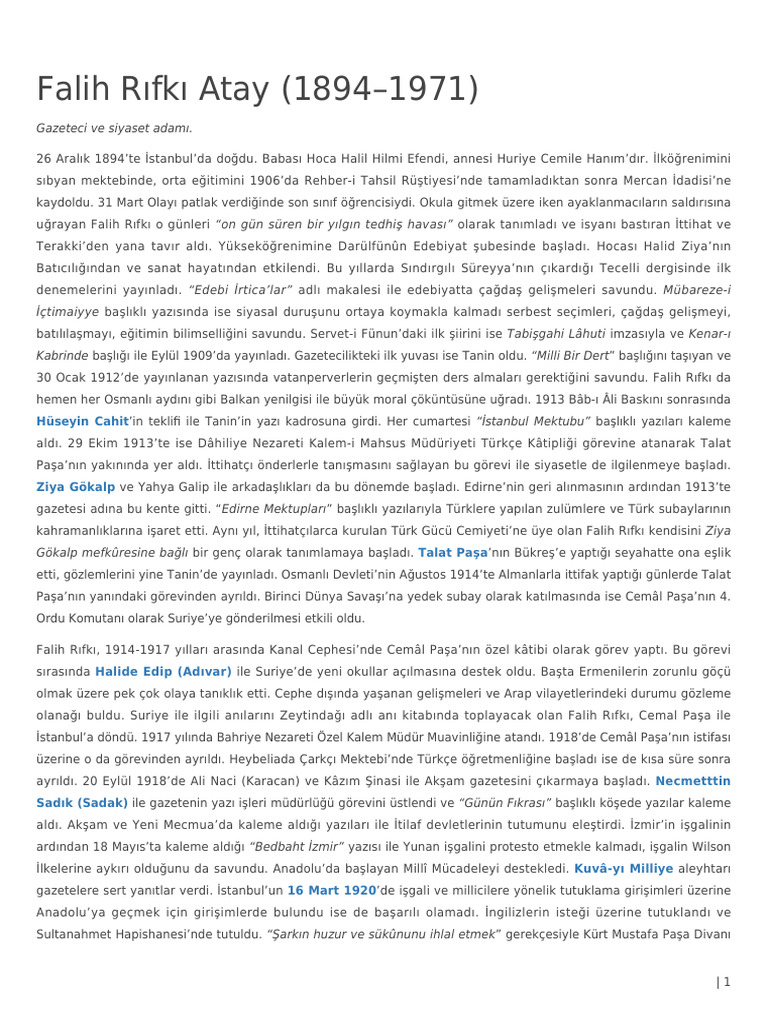 Falih Rıfkı Atay (1894–1971) | PDF