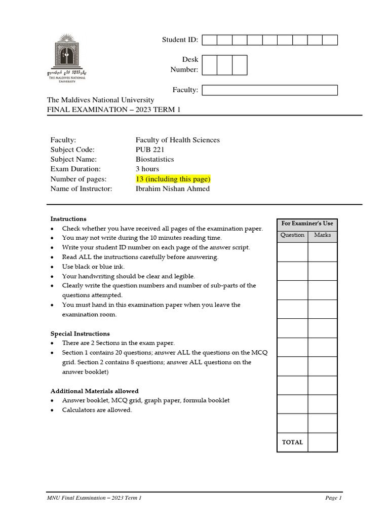 2023 - T1 - Biostat Exam - Answers - 2023 - Final | PDF