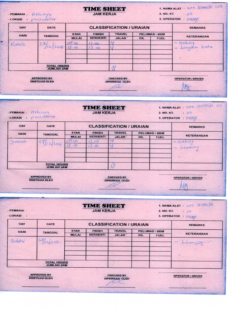 time sheet exca hitachi(pg-4) | PDF