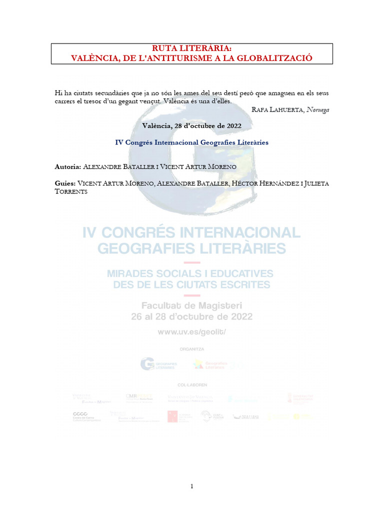 Ruta Literària Antiturisme - VAL | PDF