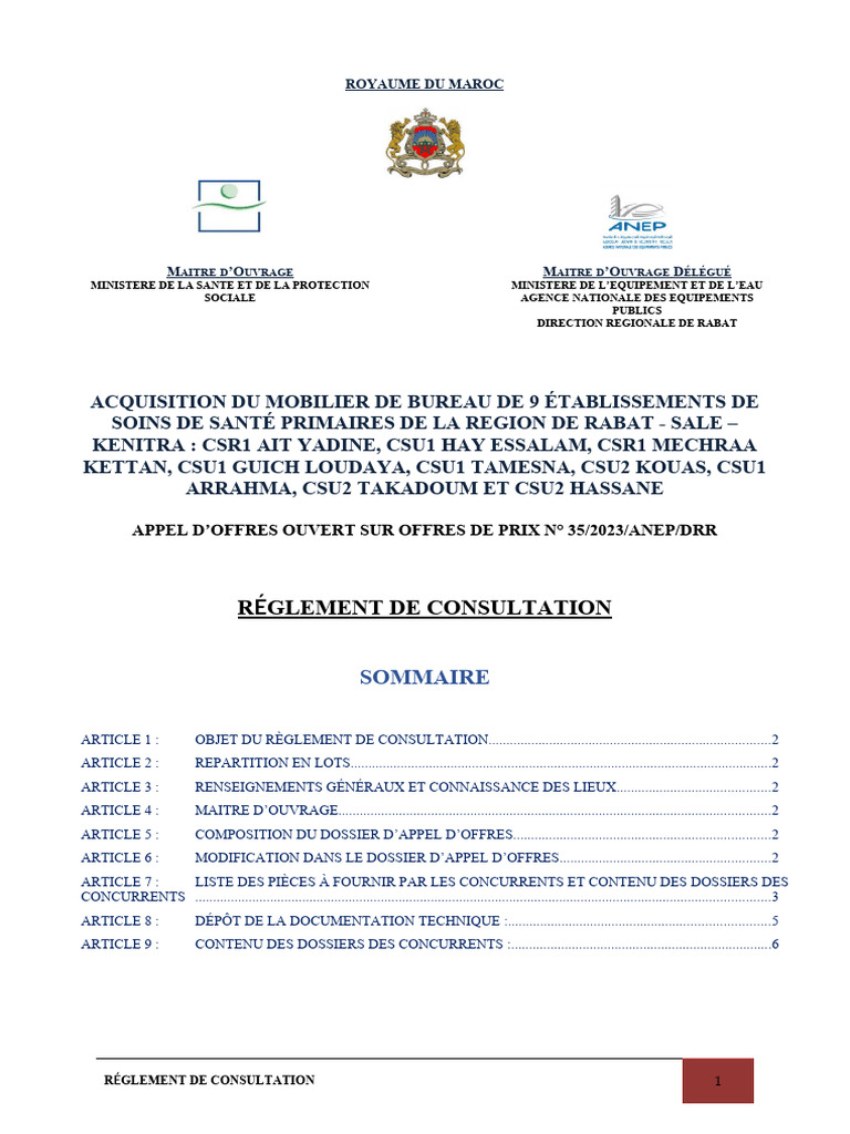 Appel d'offres mobilier santé Rabat-Kenitra | PDF | Technologie et ...