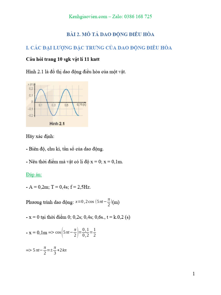 RG - BÀI 2. MÔ TẢ DAO ĐỘNG ĐIỀU HÒA | PDF