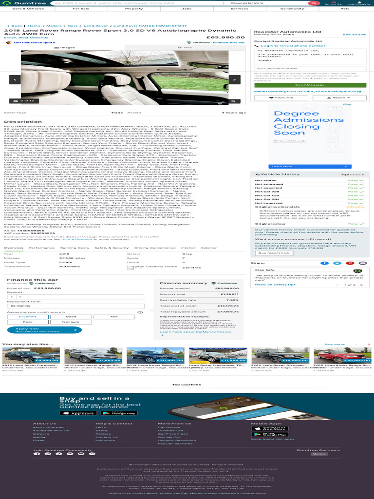 2018 Land Rover Range Rover Sport 3.0 SD V6 Autobiography Dynamic Auto ...