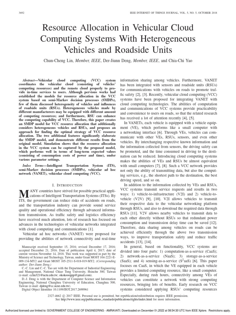 Resource Allocation in Vehicular Cloud Computing Systems With Heterogeneous Vehicles and ...