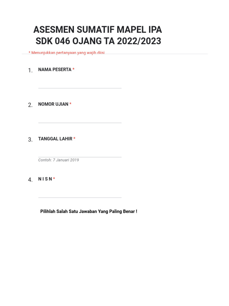 MAPEL IPA 2023 - Google Formulir | PDF