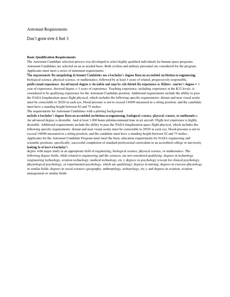 NASA Astronaut Candidate Requirements | PDF | Astronauts | Academic Degree