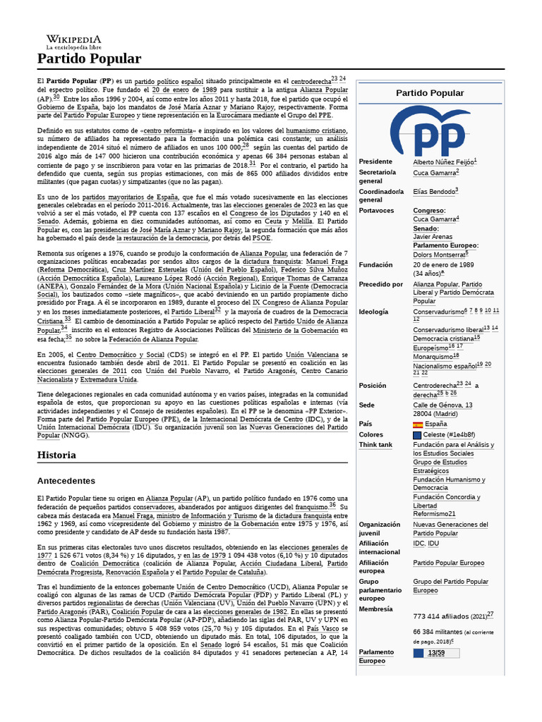 Evolución del Partido Popular en España | PDF