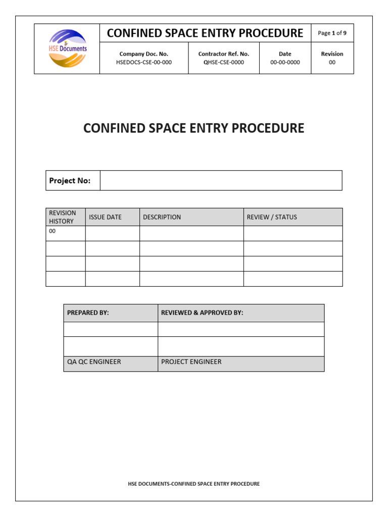 Hse Documents-Confined Space Entry Procedure | PDF | Hazards | Labor ... Hse Documents-Confined Space Entry Procedure | PDF | Hazards | Labor ...