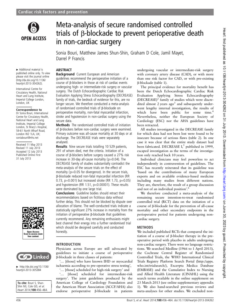 Meta Analysis of Secure Randomised Controlled B-Blocker Non-Cardiac ...