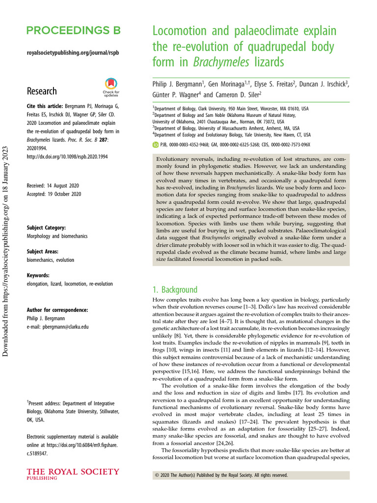 Evolution of Quadrupedal Lizards | PDF | Evolution | Animal Locomotion