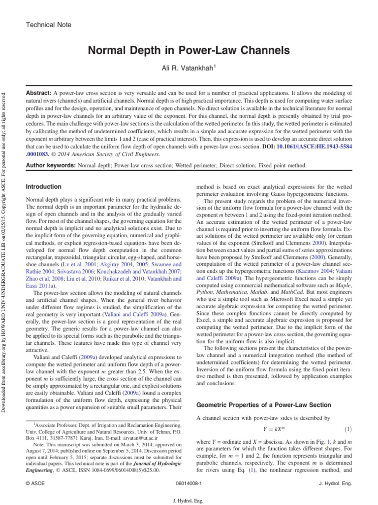 Normal Depth in Power-Law Channels | PDF